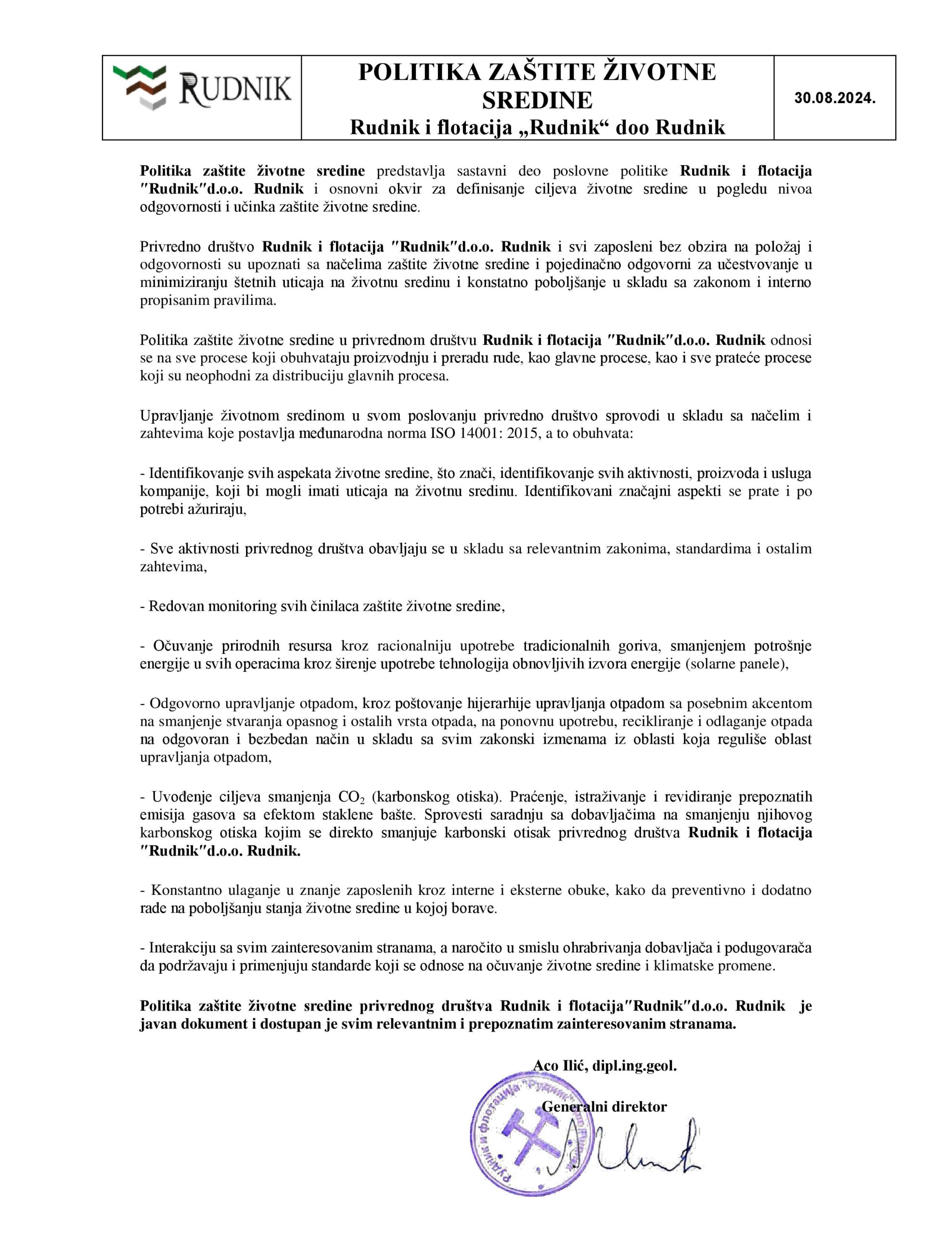 Politika zaštite životne sredine - Rudnik